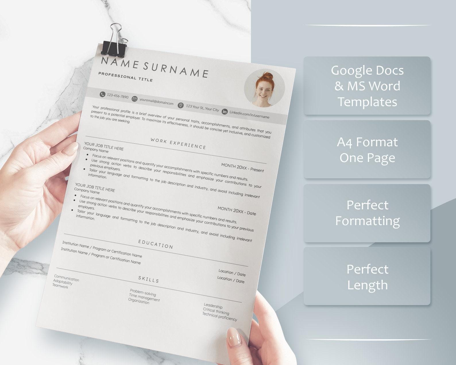 Professional CV Template For Google Docs Word - Modern Executive Resume ...
